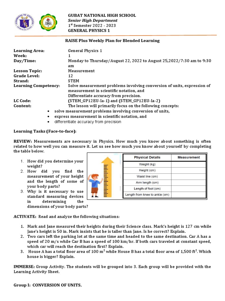 General Physics Lesson Plan-Measurement | PDF | Accuracy And Precision ...