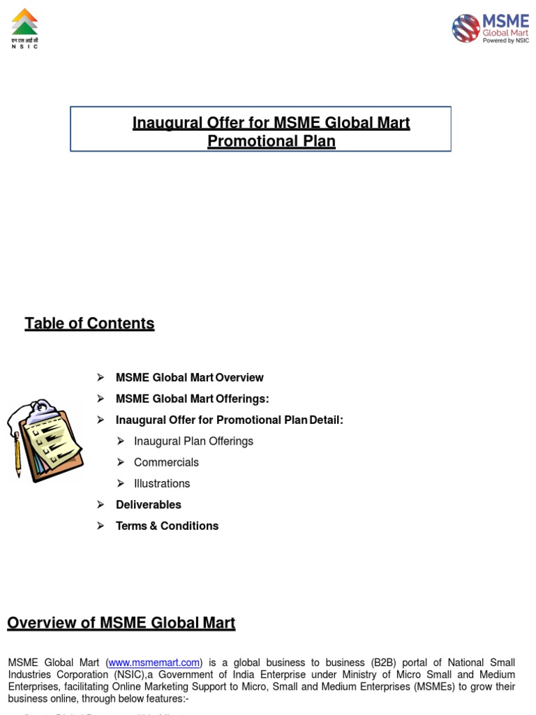 Inaugural Offer For MSME Global Mart Promotional Plan | PDF | Small And ... Inaugural Offer For MSME Global Mart Promotional Plan | PDF | Small And ...