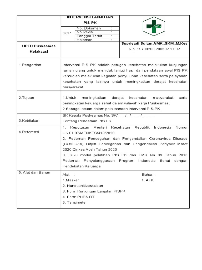 Sop Intervensi Lanjutan Pispk | PDF