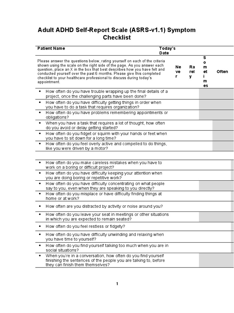 ASRS-ADHD-self-report-scale-2 ( | PDF | Attention Deficit Hyperactivity Disorder | Cognitive Science
