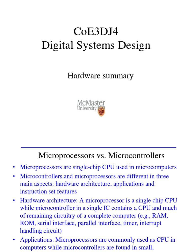 CoE3DJ4 Digital Systems Design Hardware Summary | PDF | Microcontroller ...