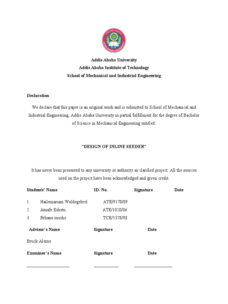 Design and Prototype of Inline Seeder 2022 AAIT | PDF | Sowing | Agriculture