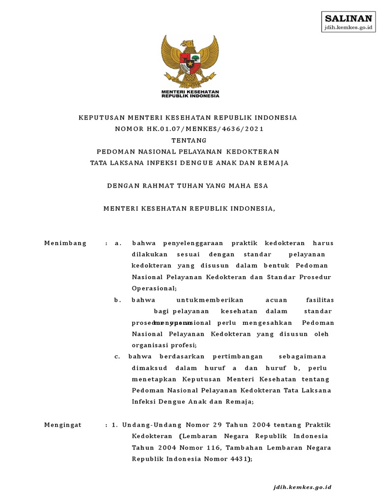KMK PNPK Dengue Anak Dan Remaja | PDF