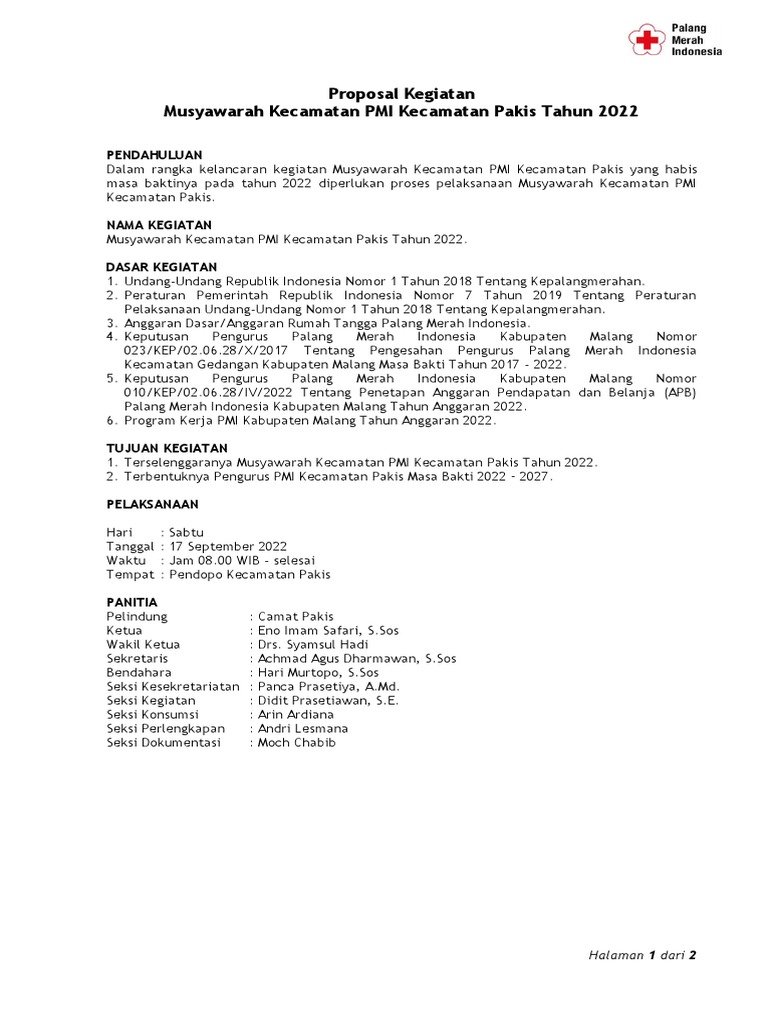 02 Proposal Muscam PMI Pakis 2022 | PDF | Griya & Taman