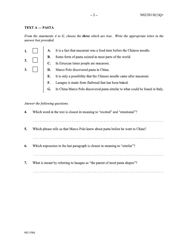 Pasta - Questions | PDF