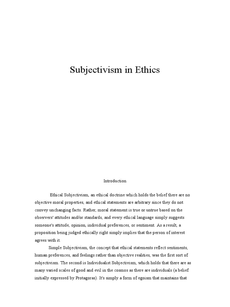 Subjectivism in Ethics | PDF | Objectivity (Philosophy) | Morality