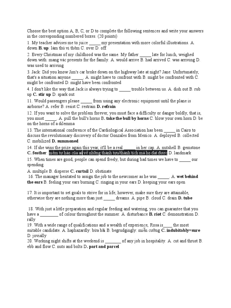 Complete Sentences Multiple Choice Test | PDF