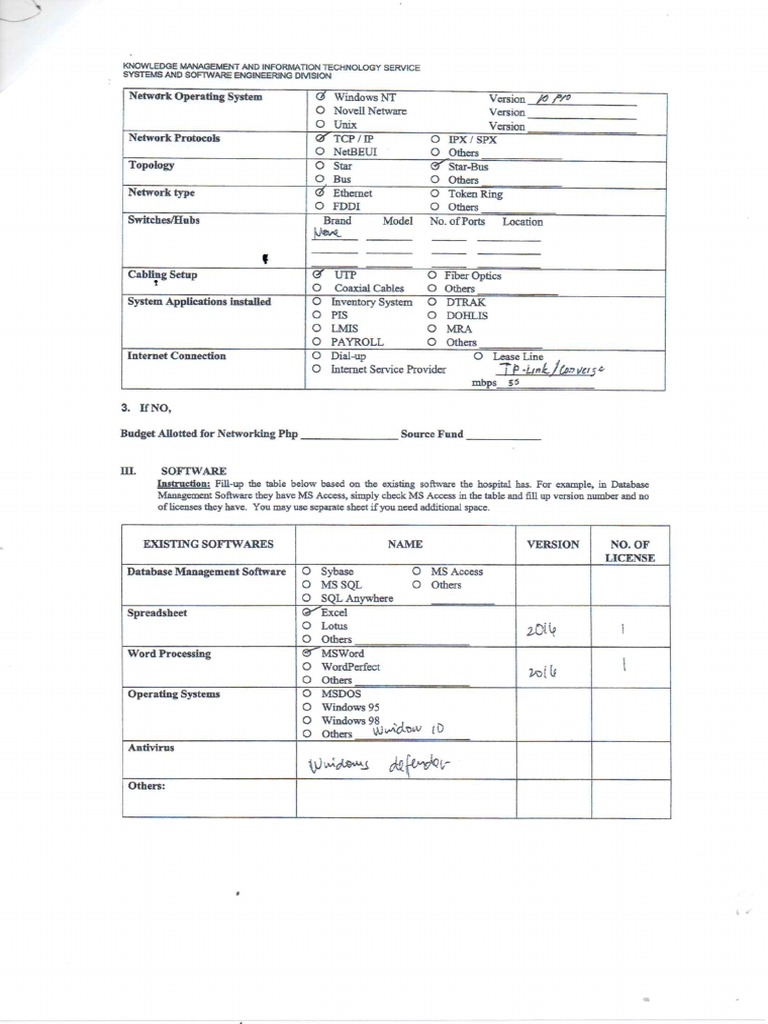 Network and IT Assessment Form 2 | PDF