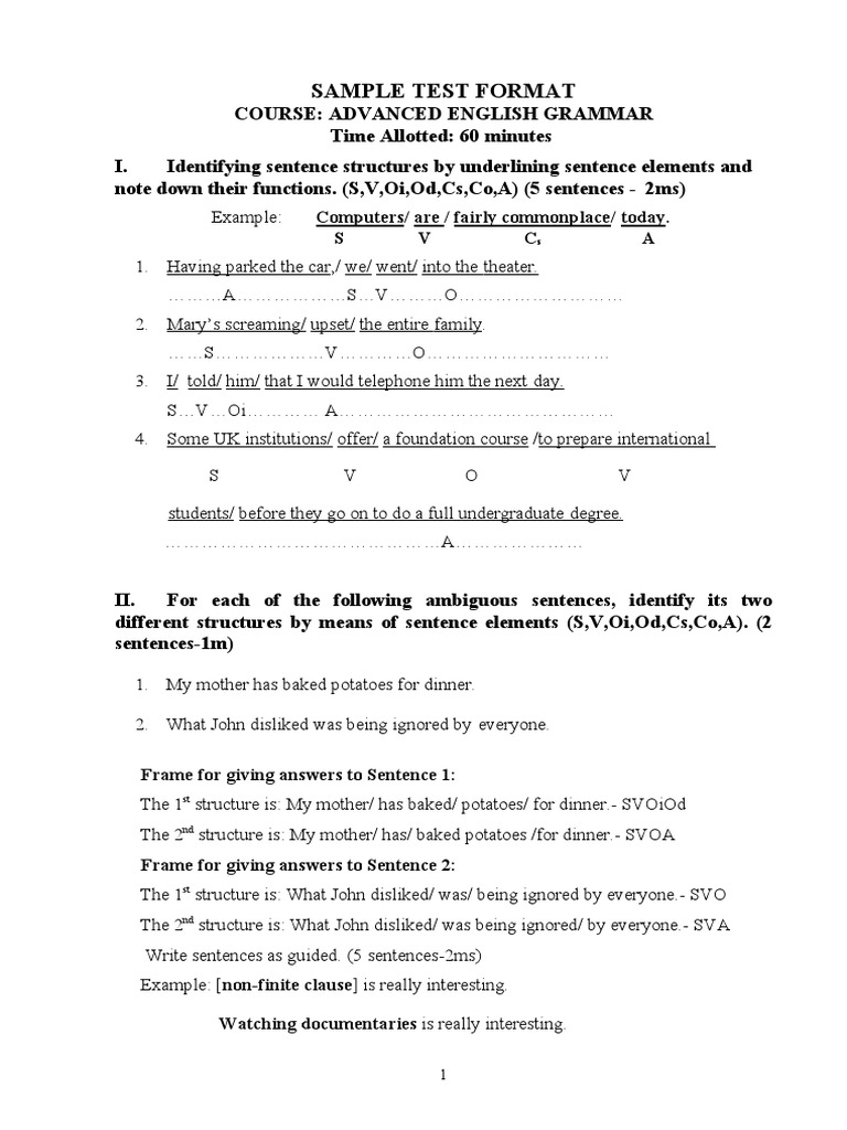 Advanced English Grammar Test Format | PDF | Clause | Syntax