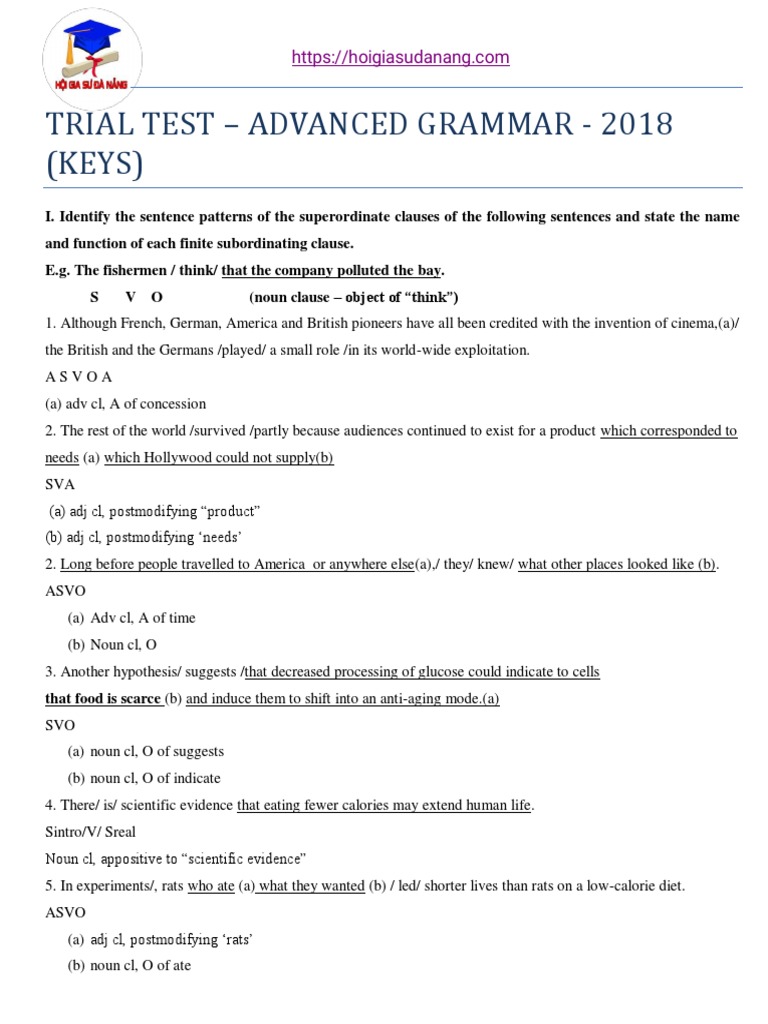 Key Trial Test Advgr 2018 | PDF | Clause | Sentence (Linguistics)