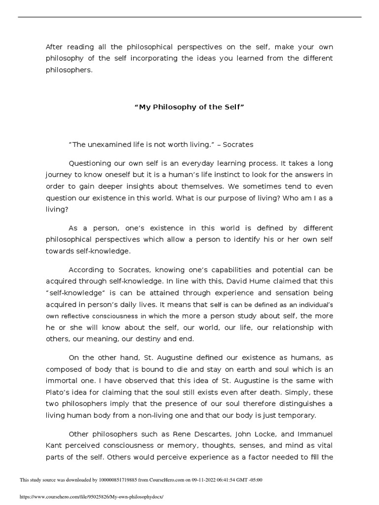 My Own Philosophy | PDF | Philosophy Of Self | Mind
