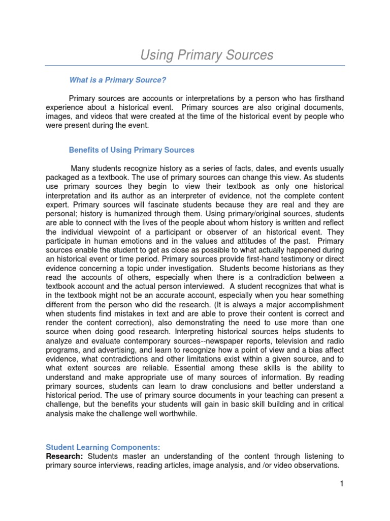 Using Primary Sources | PDF | Learning | Primary Sources