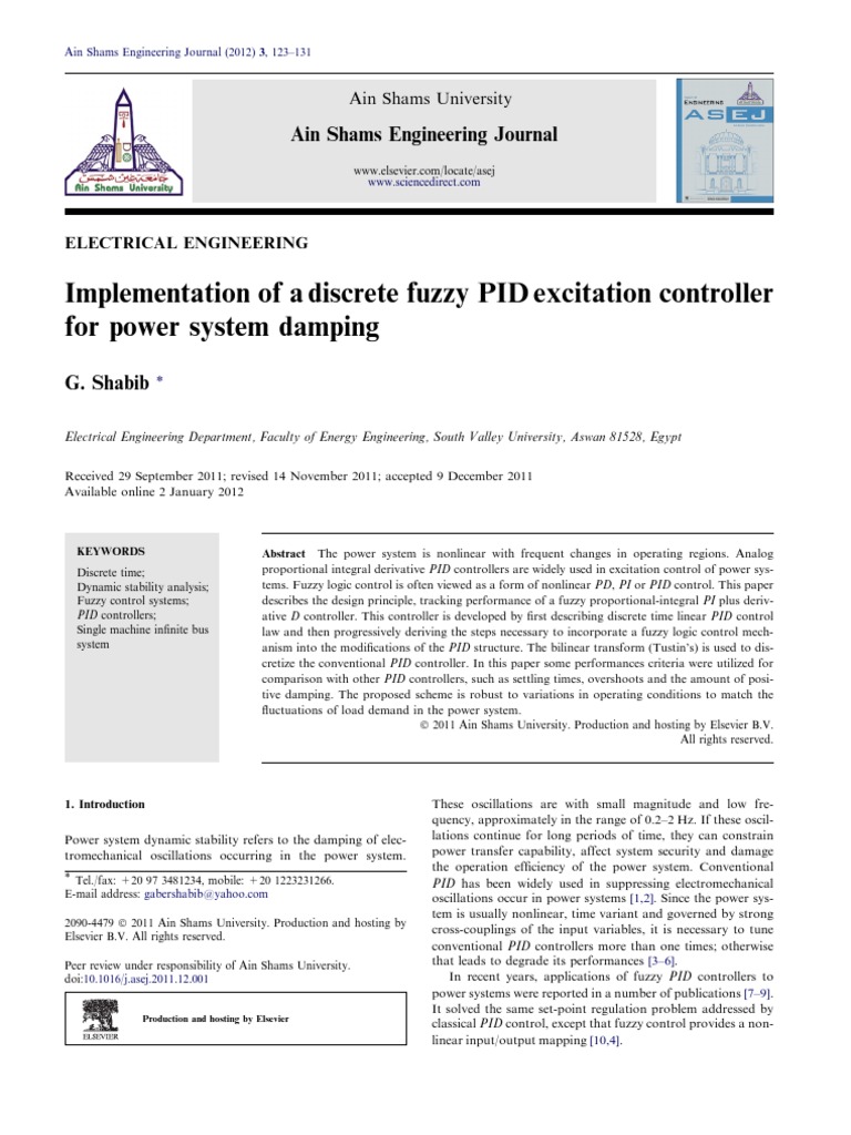 Implementation of A Discrete Fuzzy PID Excitation Con 2012 Ain Shams ... Implementation of A Discrete Fuzzy PID Excitation Con 2012 Ain Shams ...