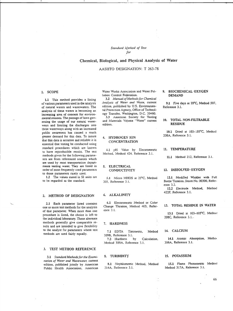 T 263 Chemical Biological and Physical Analysis of Water | PDF