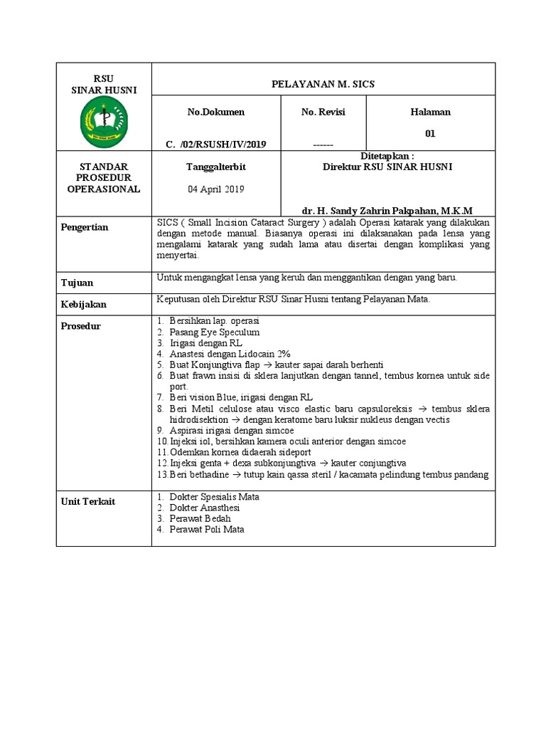 Prosedur Operasi Mata RSU Sinar Husni | PDF