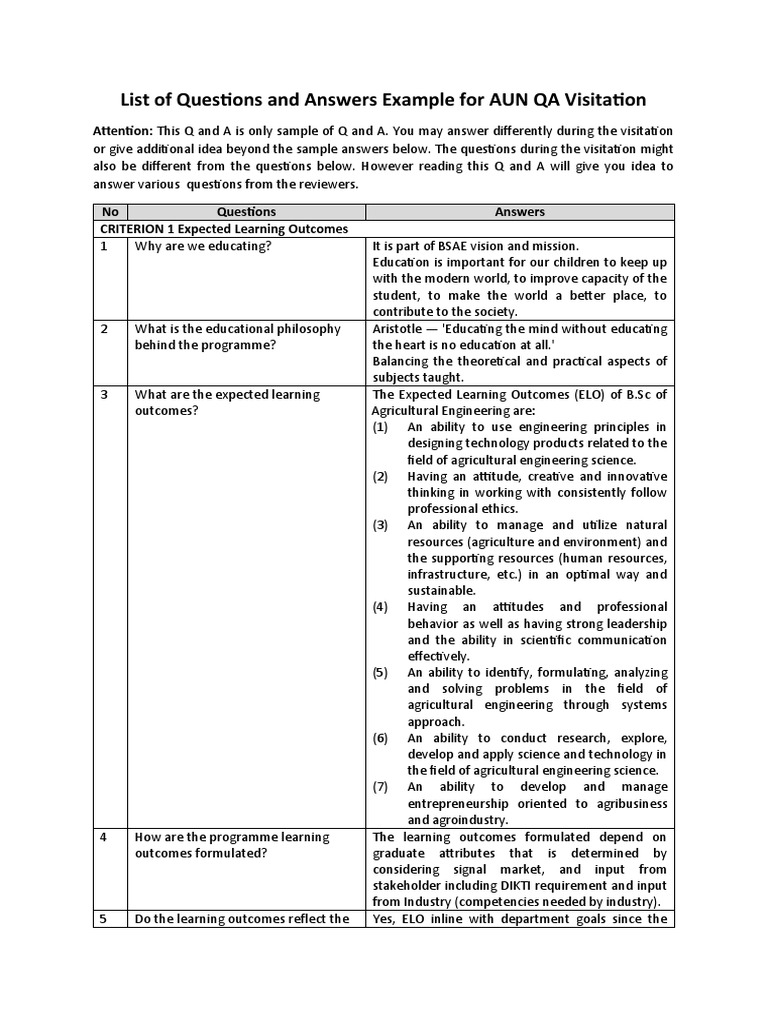 1. List of Questions and Answers Example SAR AUN QA | PDF | Educational ...