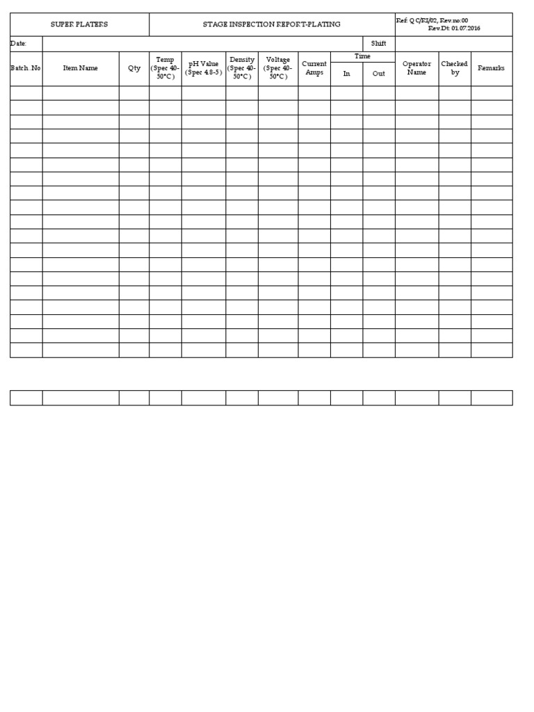 Stage Inspection Report - Plating | PDF