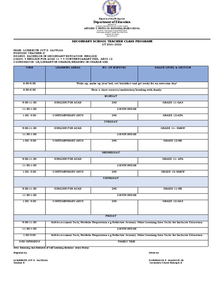 Individual Class Program | PDF