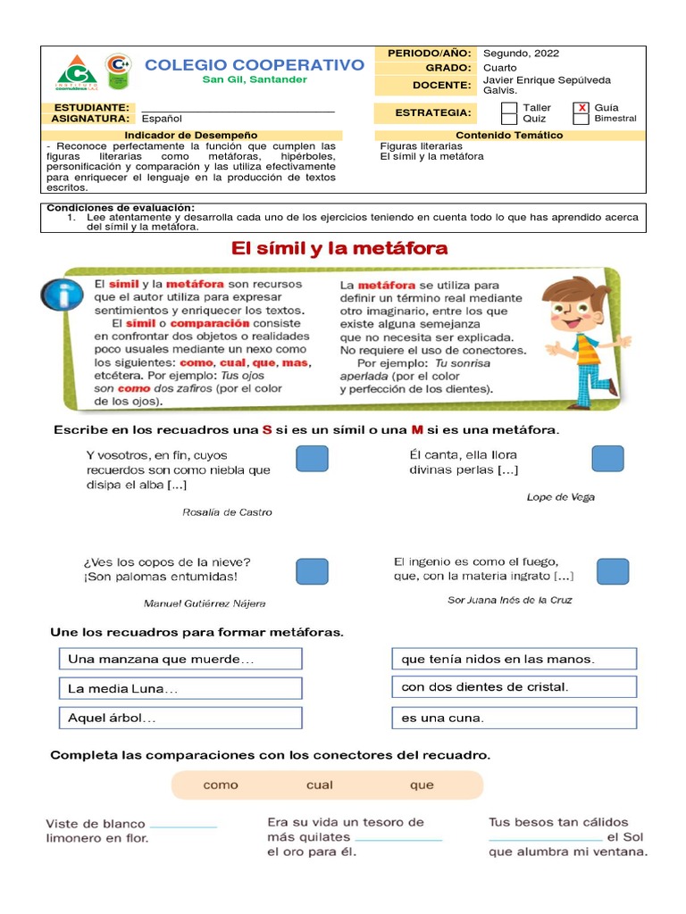 Taller N°1 - Símil y Metáfora | PDF