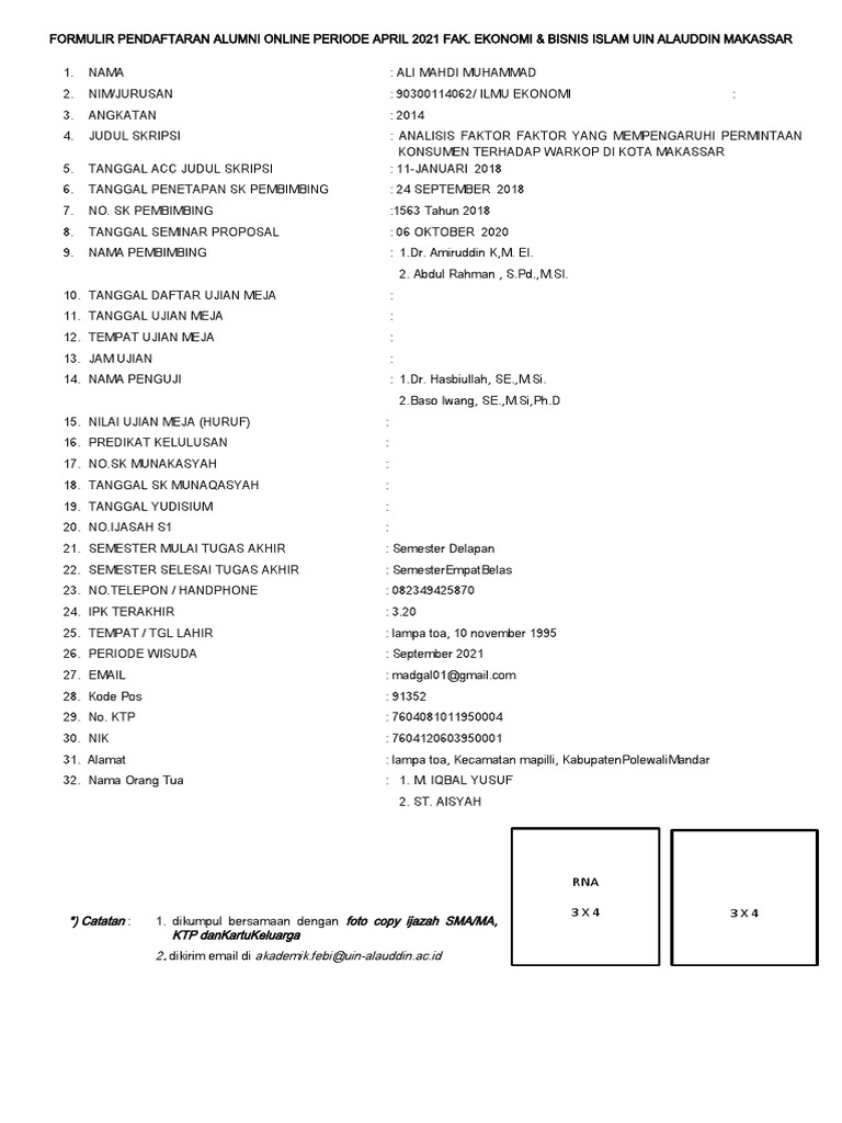 Formulir Alumni FEBI UINAM | PDF
