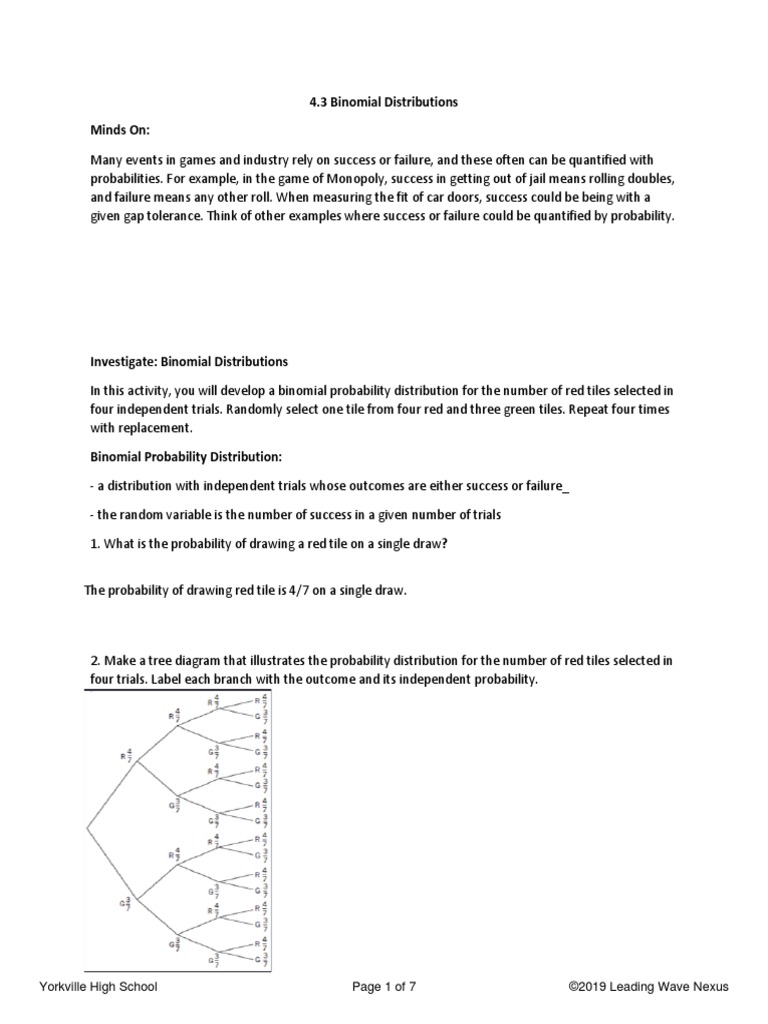 4.3 Worksheet | PDF | Probability Distribution | Odds