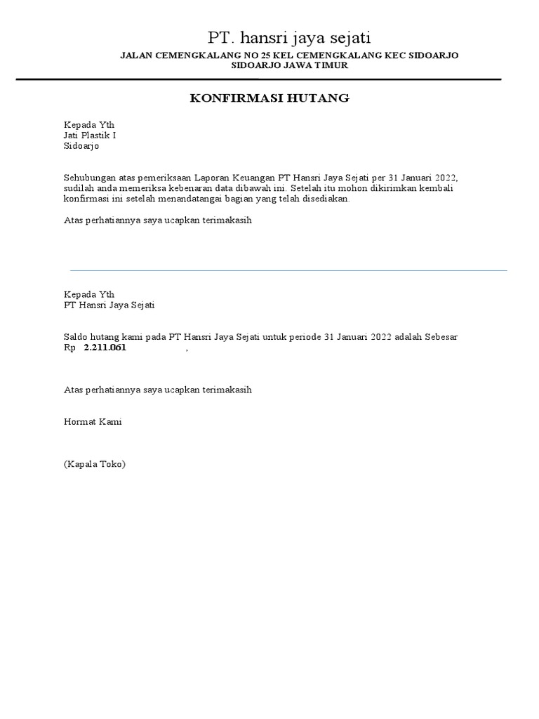 Konfirmasi Piutang | PDF