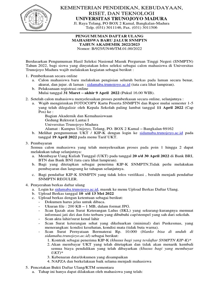 Daftar Ulang SNMPTN 2022 | PDF