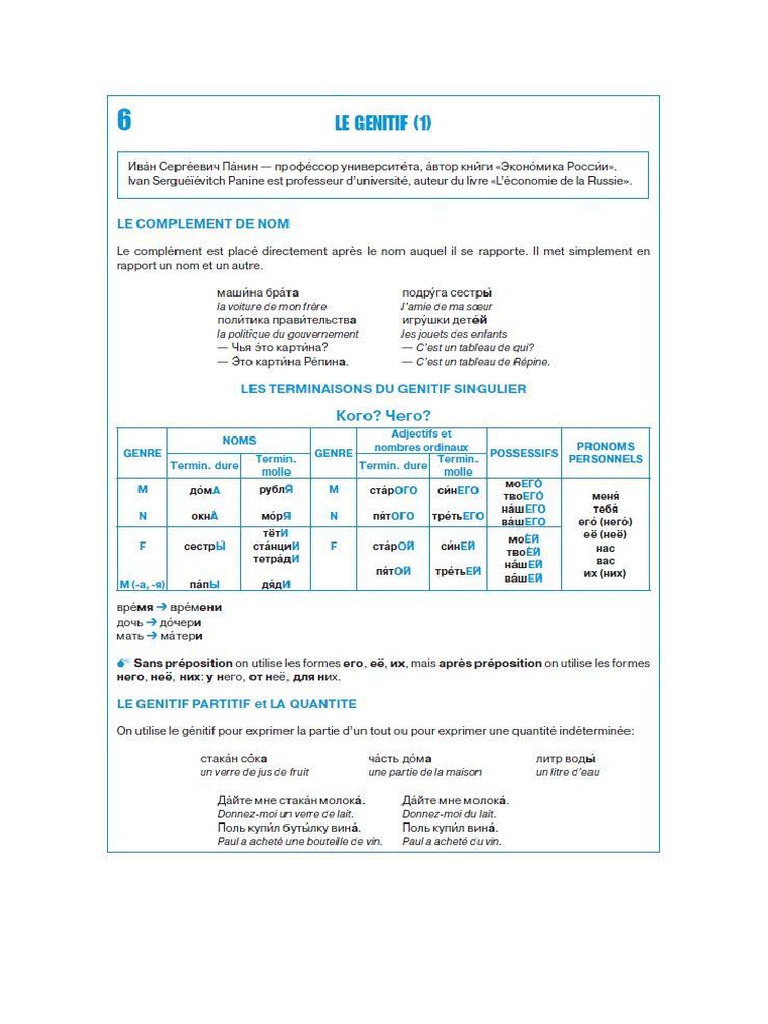 Russe - Genitif - 1 - Fiche de Gram | PDF