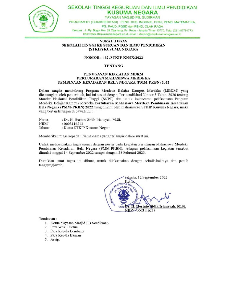 Surat Tugas PMM PKBN 2022 | PDF