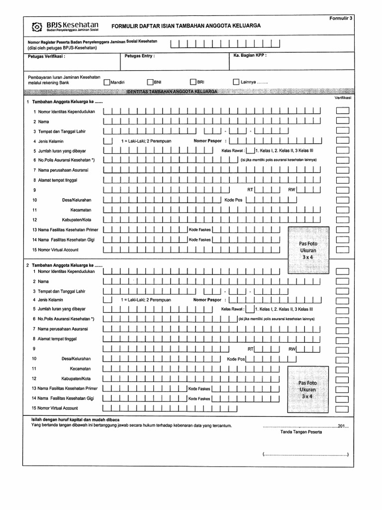 Form BPJS Daftar Isian Tambahan Anggota Keluarga | PDF