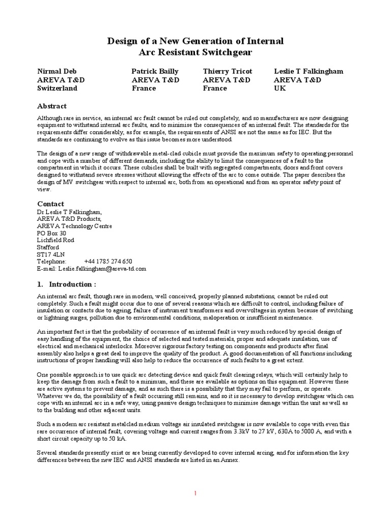 Design of A New Generation of Internal Arc Resistant Switchgear | PDF ...