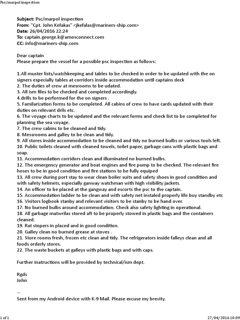 PSC Marpol Inspection | PDF | Shipping | Water Transport