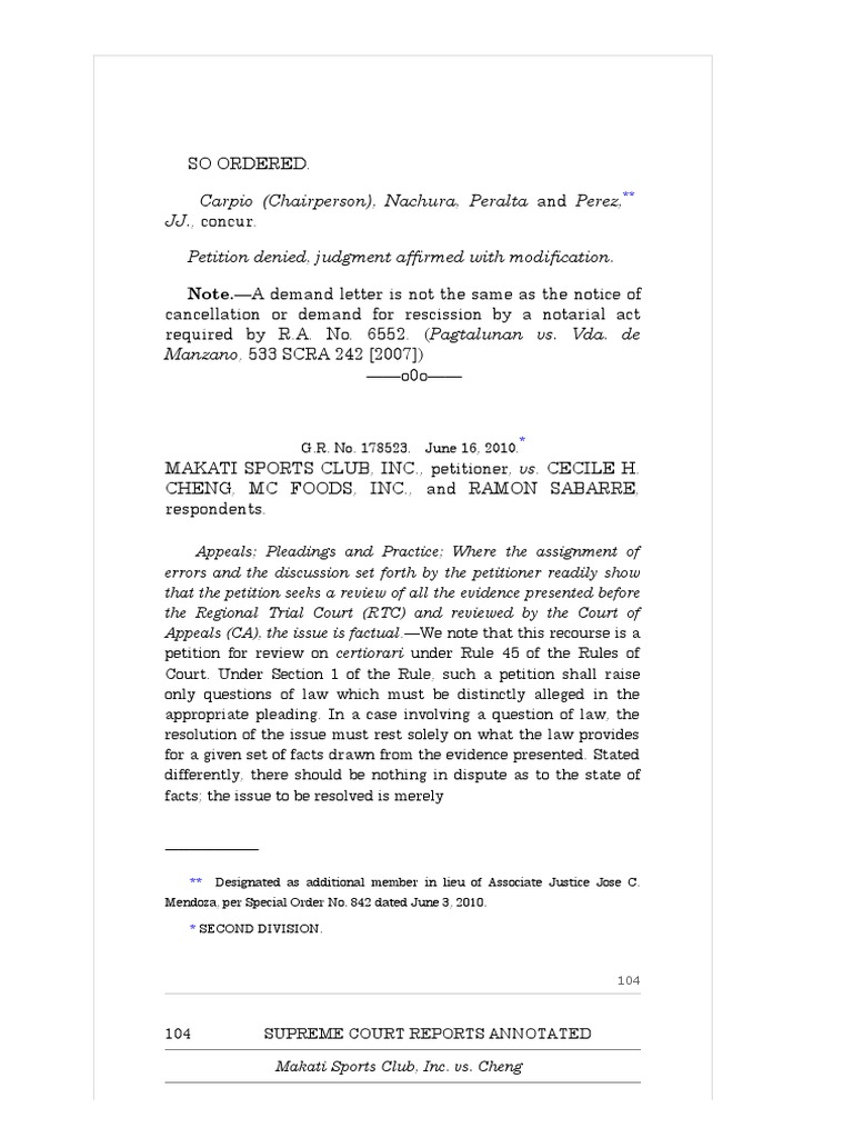 6 Makati Sports Club Inc. vs. Cecile Cheng and Ramon Sabarre | PDF ...