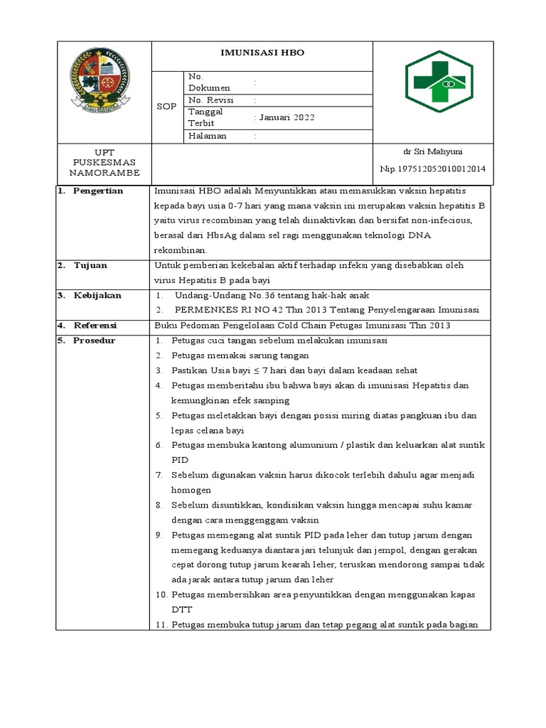 Sop Imunisasi Hbo | PDF