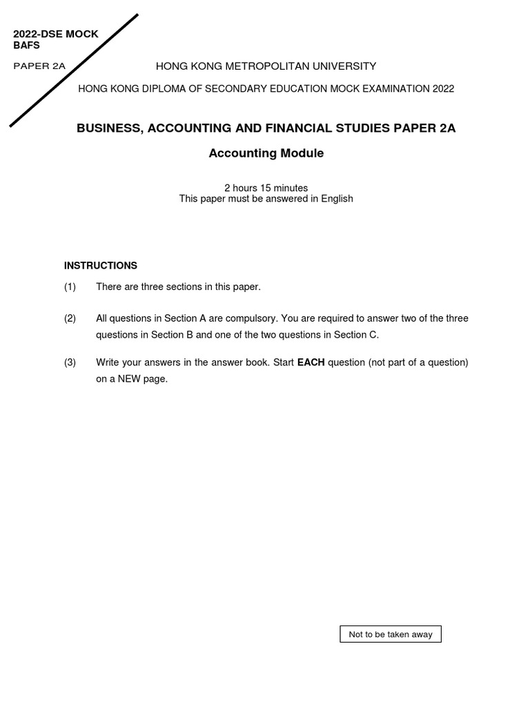 HKMU BAFS 2022 P2A Question Eng | PDF | Debits And Credits | Expense