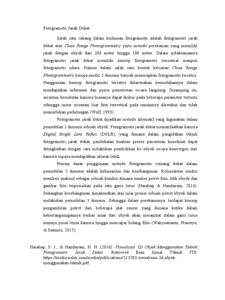 Fotogrametri Jarak Dekat untuk Pemodelan 3D | PDF
