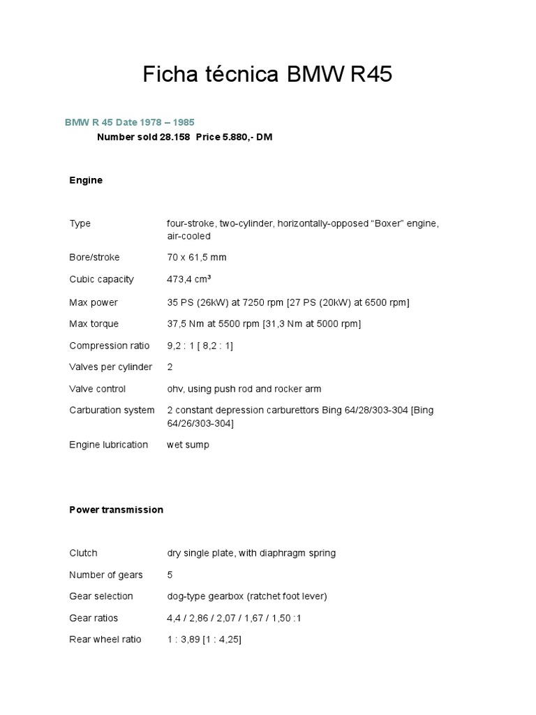 Ficha Técnica BMW R45 | PDF | Vehicle Technology | Mechanical Engineering