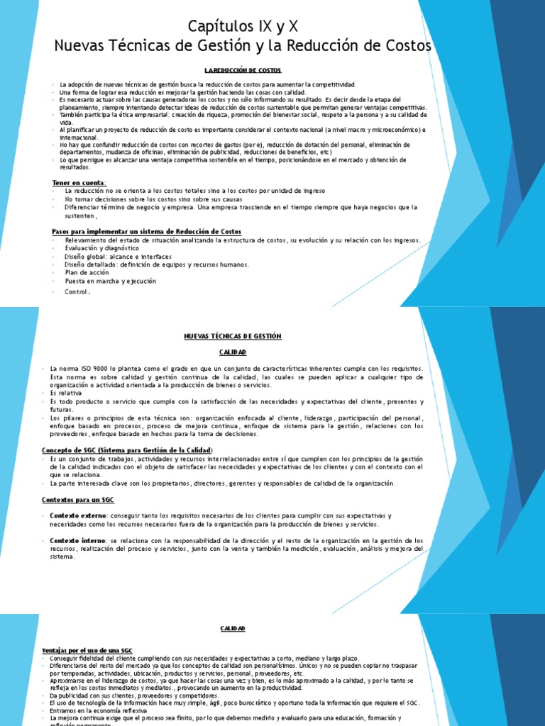 Capítulos IX y X - Nuevas Técnicas de Gestión y La Reducción de Costos | PDF | Calidad ...