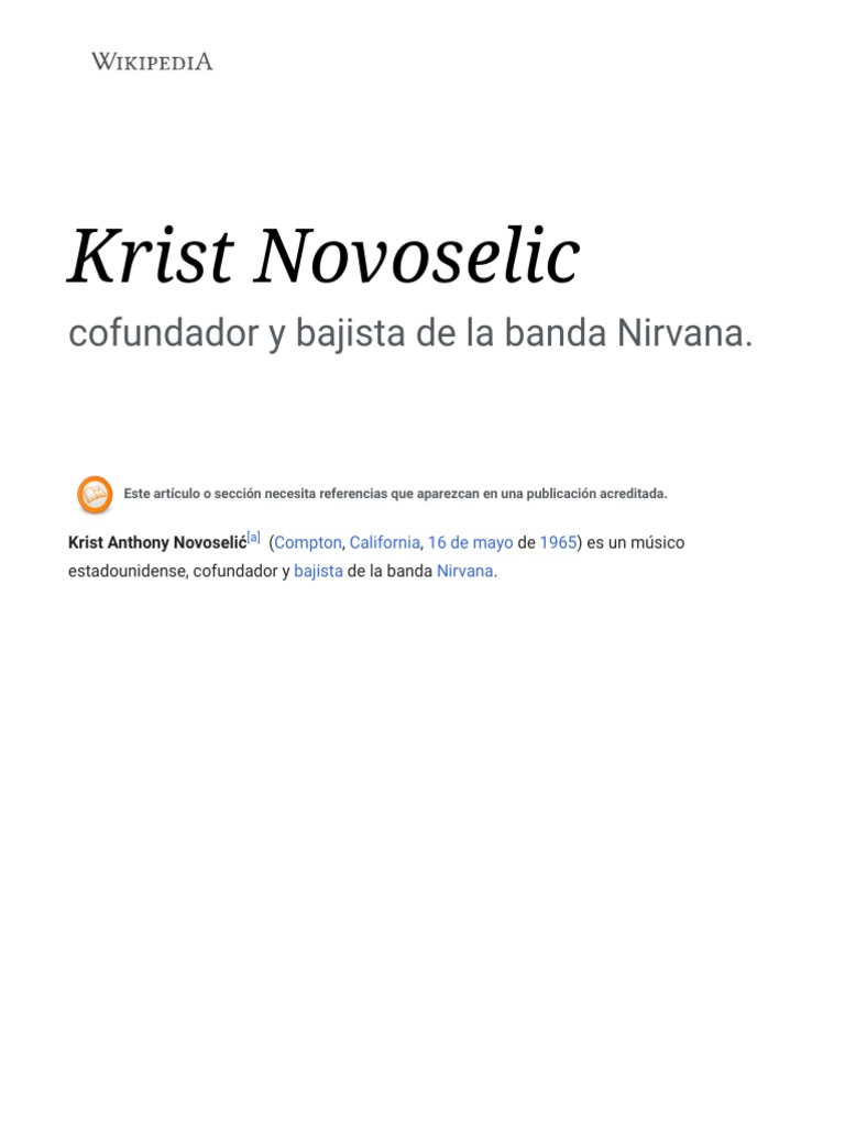 Krist Novoselic - Wikipedia, La Enciclopedia Libre | PDF