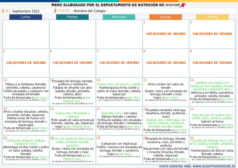 Menu - Basal - CCS Aramark | PDF | ensalada | Cocina europea