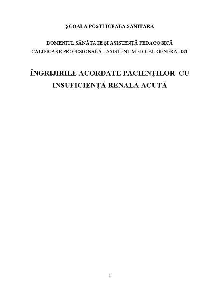 362376738-Lucrare Insuficienta Renala Acuta | PDF