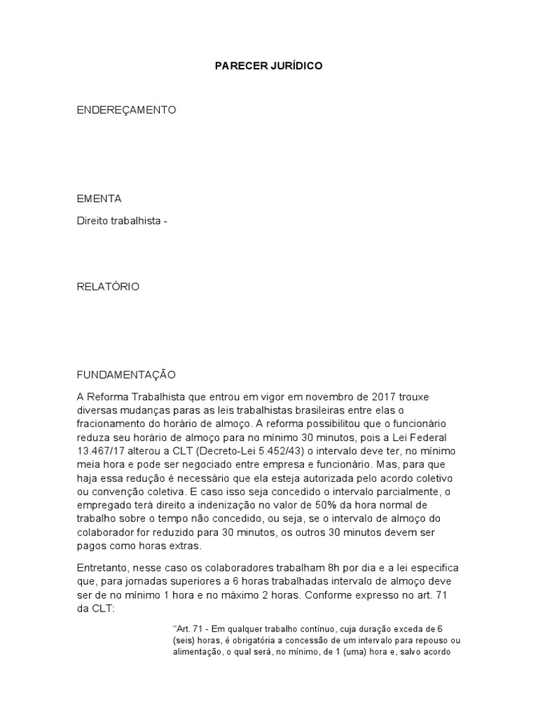 Parecer Juridico - Uc Relações Trabalhistas | PDF | Hora extra | Lei ...