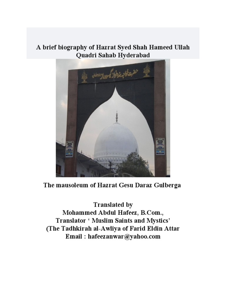 A Brief Biography of Hazrat Syed Shah Hameed Ullah Quadri Sahab Hyderabad | PDF | Islamic ...