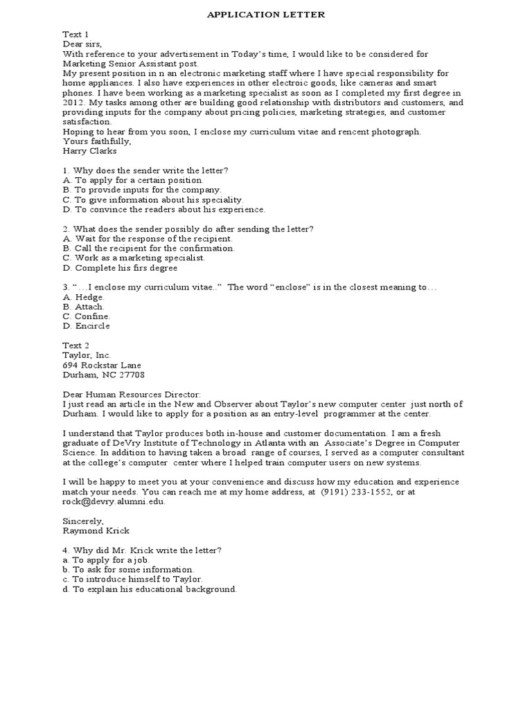 Application Letter | PDF