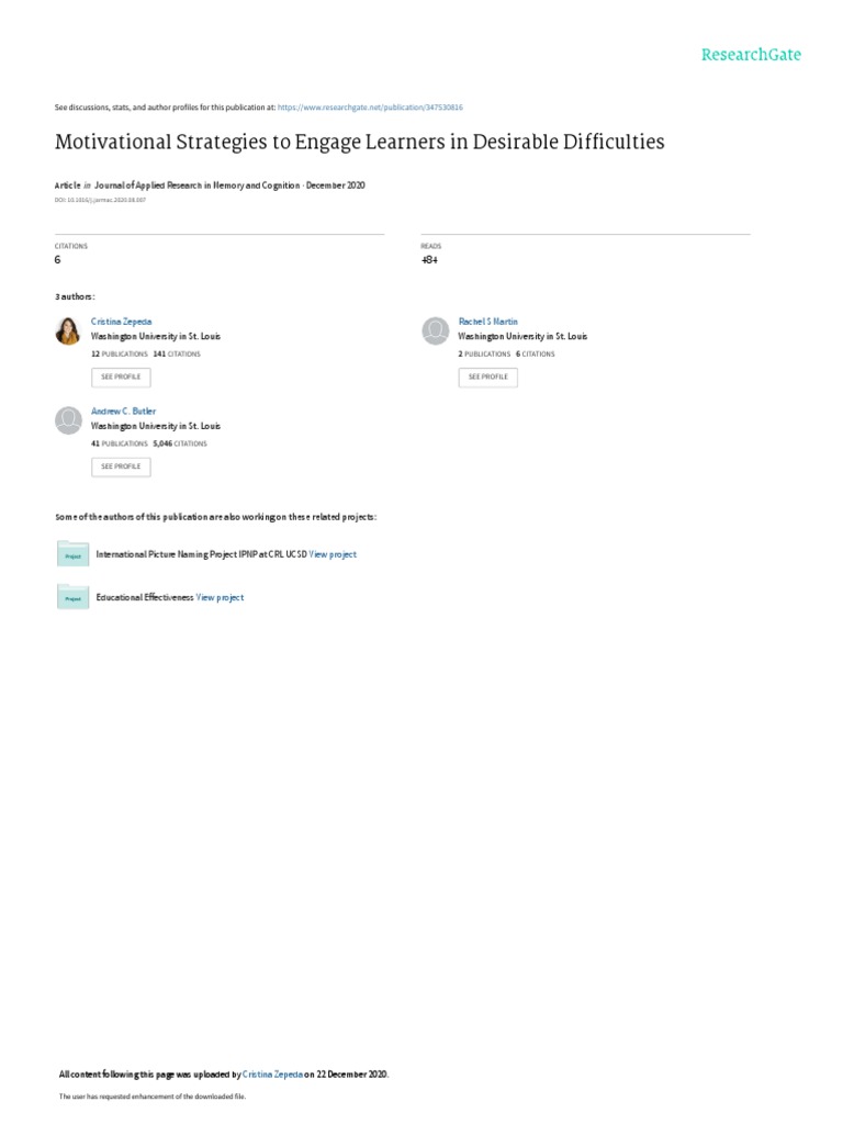 Motivational Strategies To Engage Learners in Desirable Difficulties ...