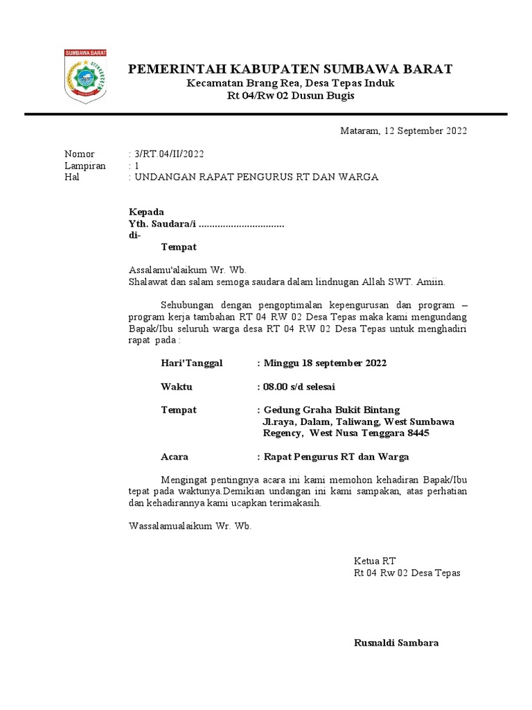 13 - Contoh Surat Undangan Rapat OSIS | PDF