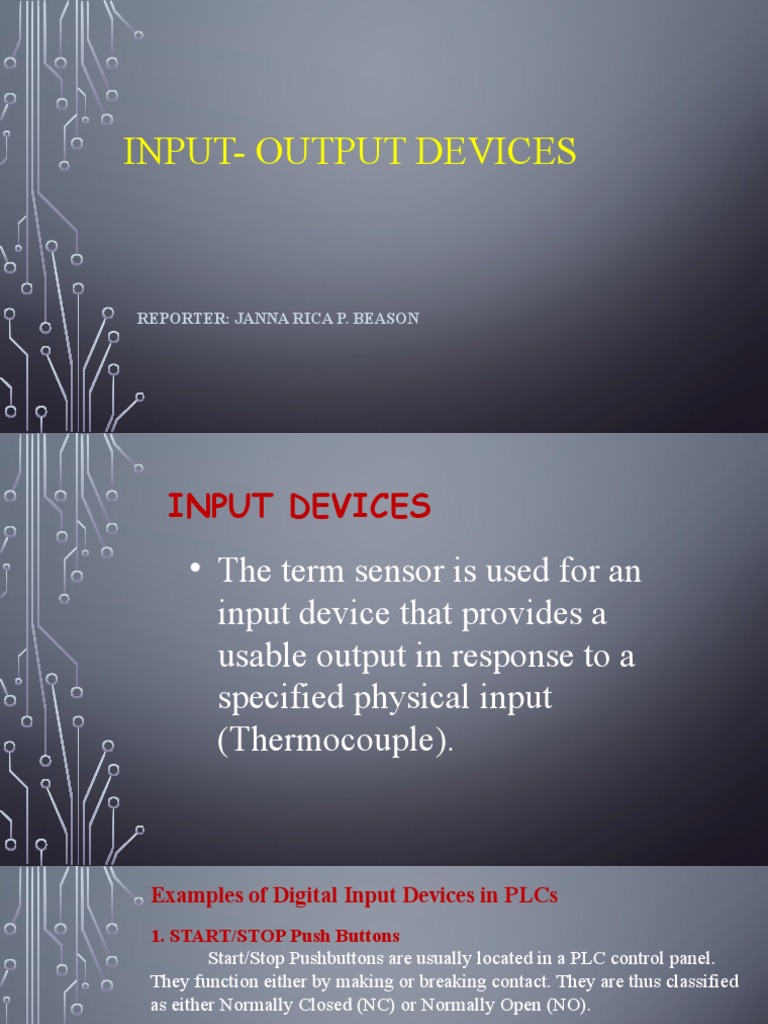 PLC Input and Output Devices Guide | PDF | Switch | Programmable Logic ...