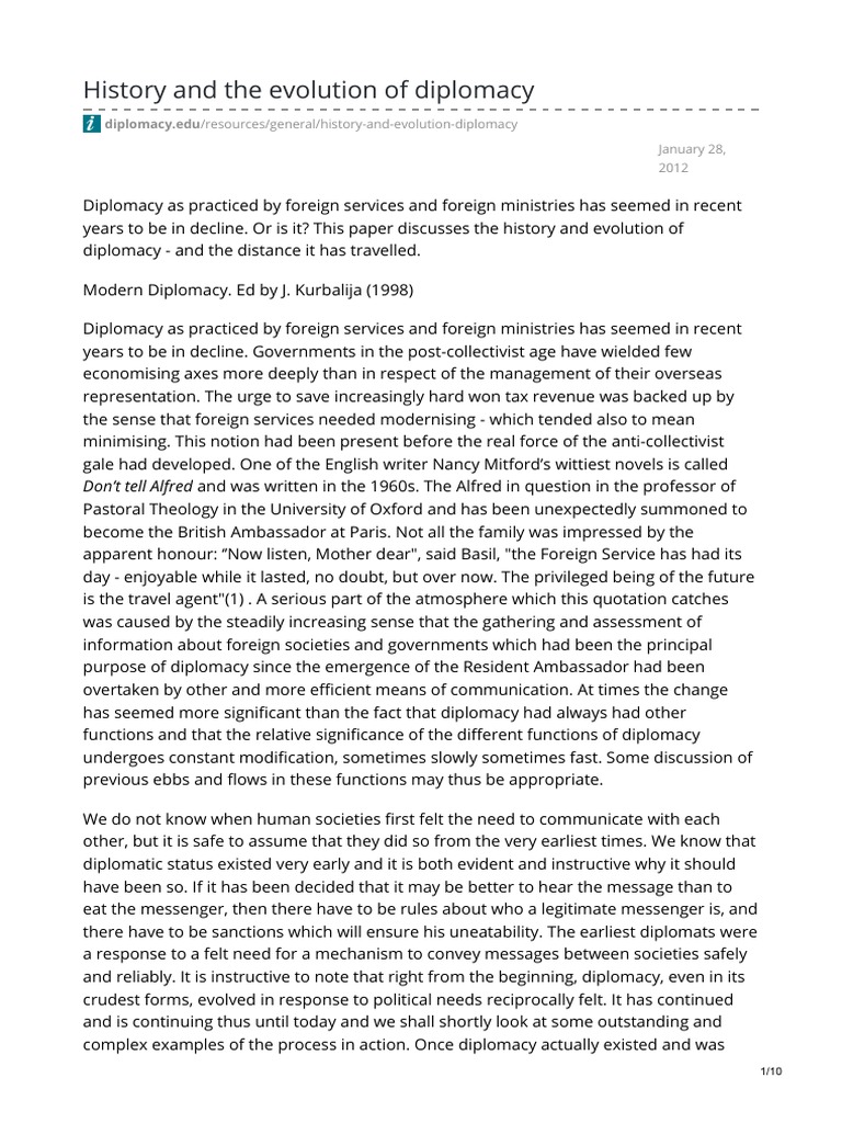 History and The Evolution of Diplomacy | PDF | Diplomacy | Treaty