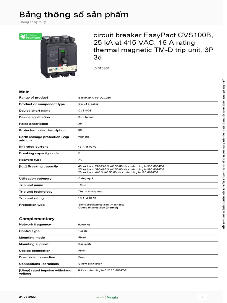 Easypact Cvs Lv510300 | PDF | Electrical Equipment | Electric Power