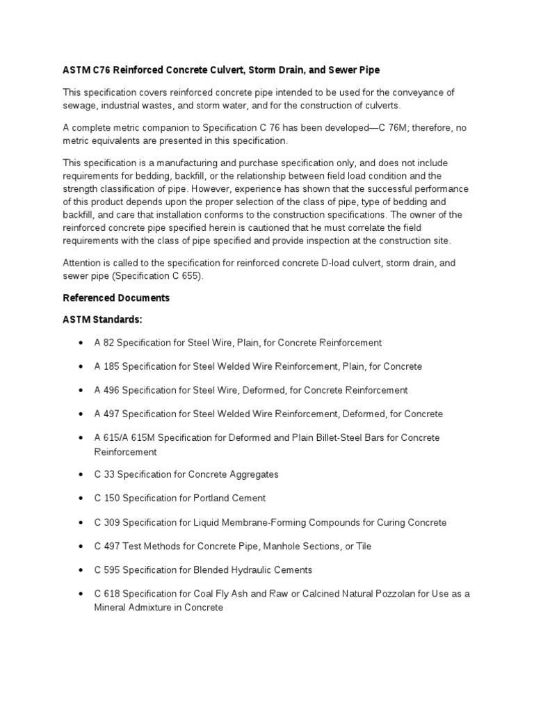 Idoc - Pub - Astm c76 Reinforced Concrete Culvert | PDF | Concrete | Cement